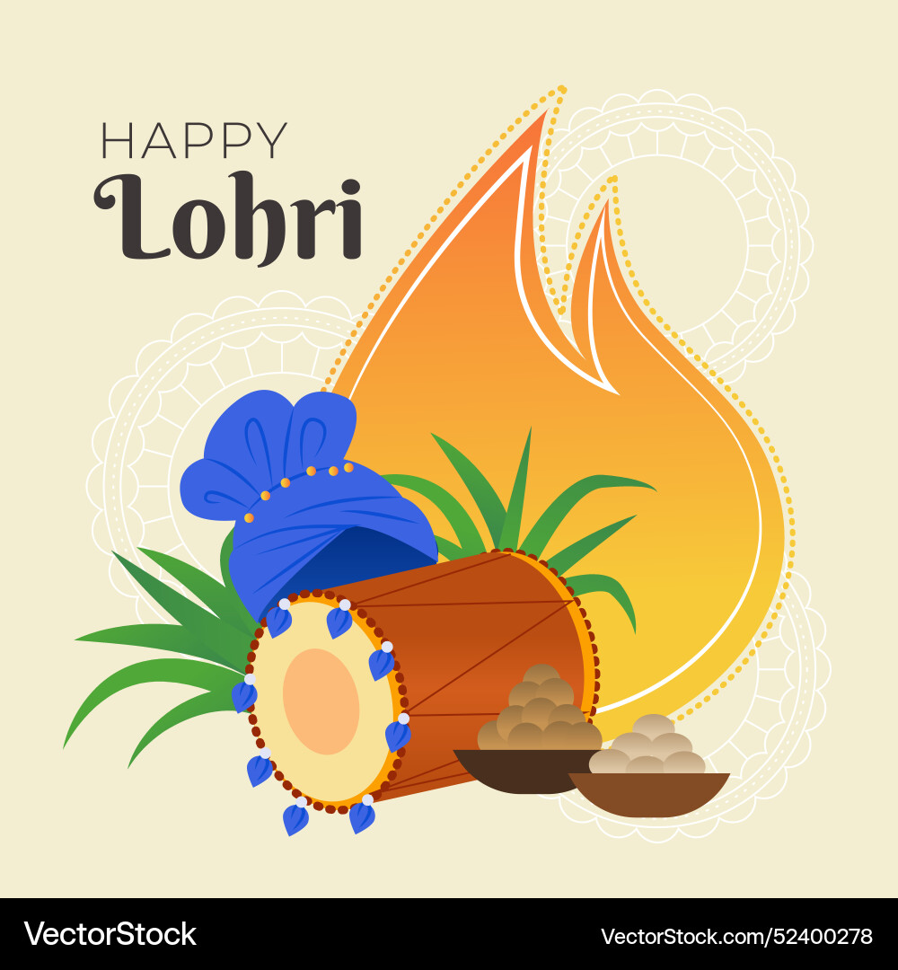 Flat design lohri festival Royalty Free Vector Image