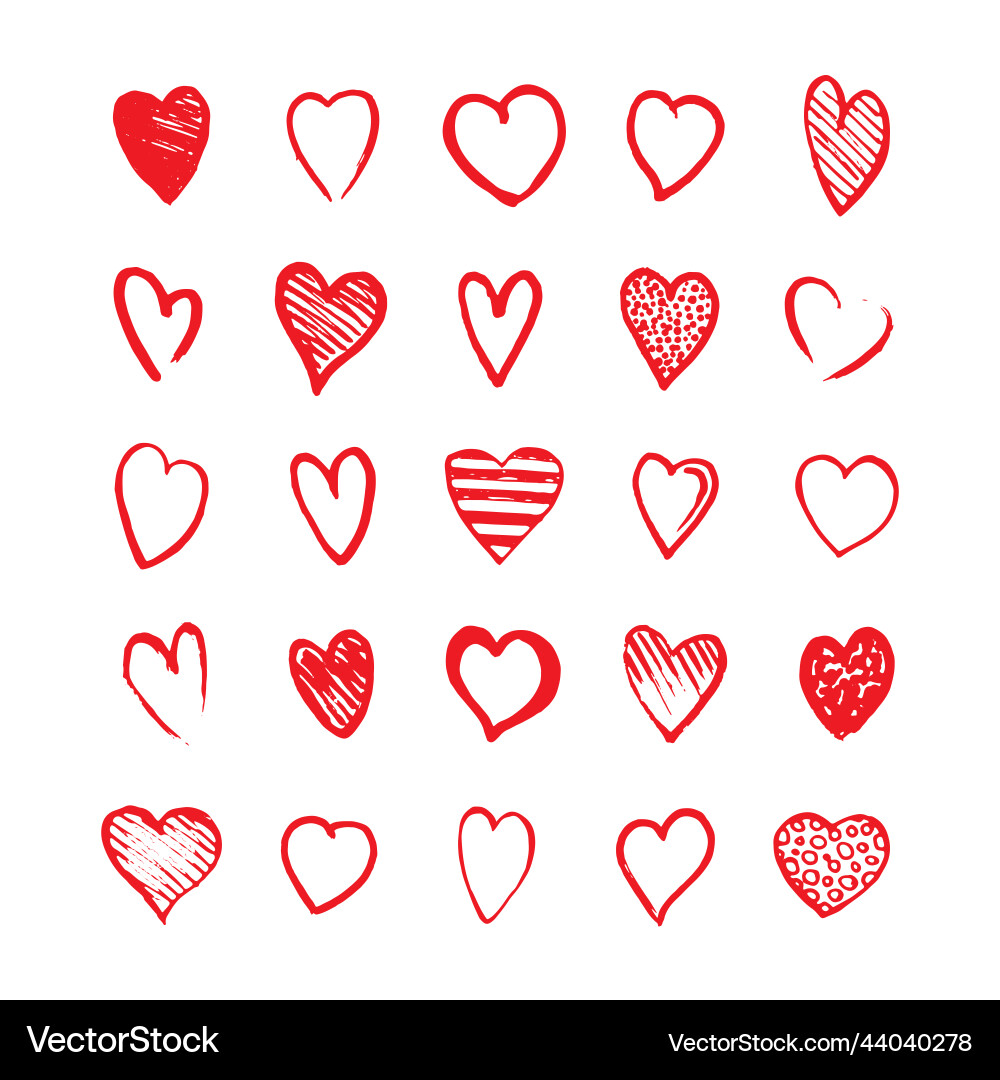 Heart icons hand drawn set for valentines day Vector Image