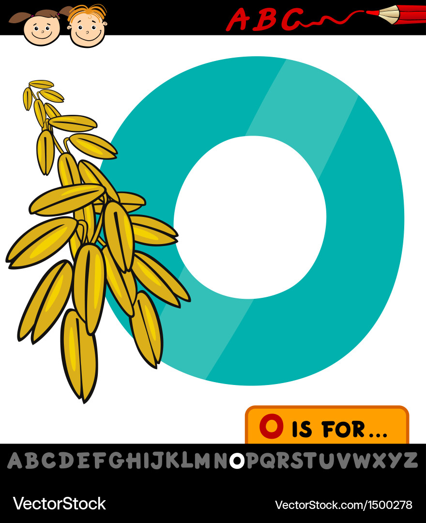 Letter o with oat cartoon Royalty Free Vector Image