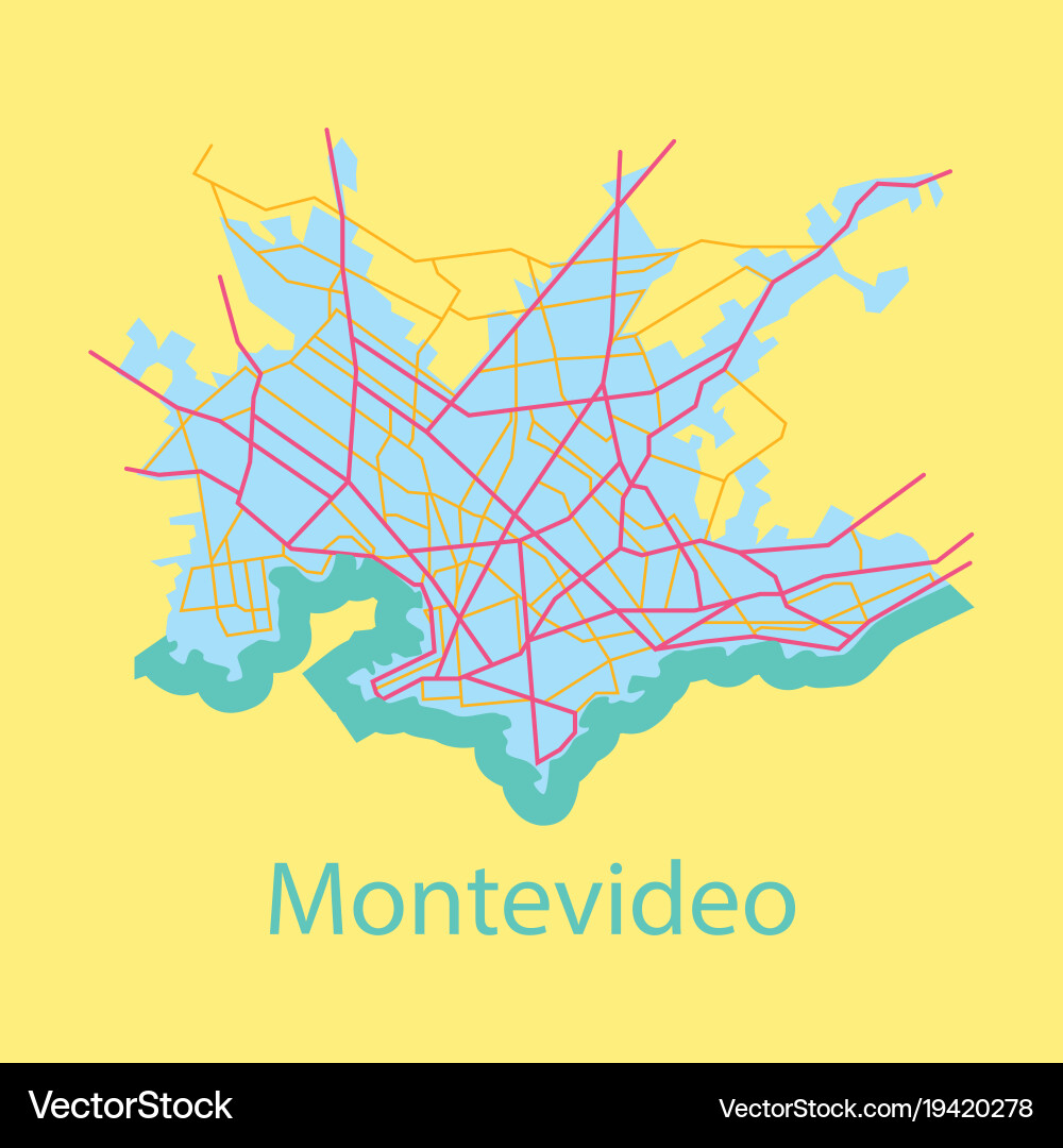 Montevideo flat map outline version ready Vector Image