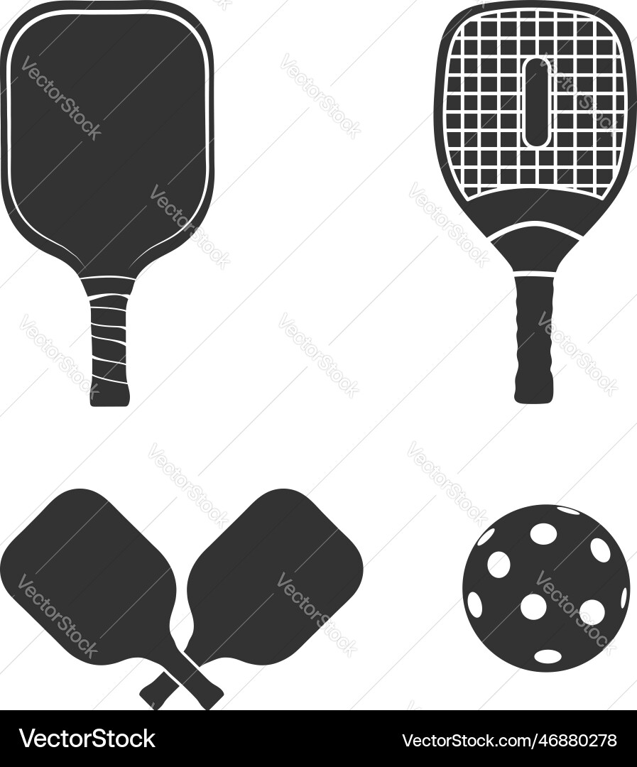Pickleball racket and ball silhouette Royalty Free Vector