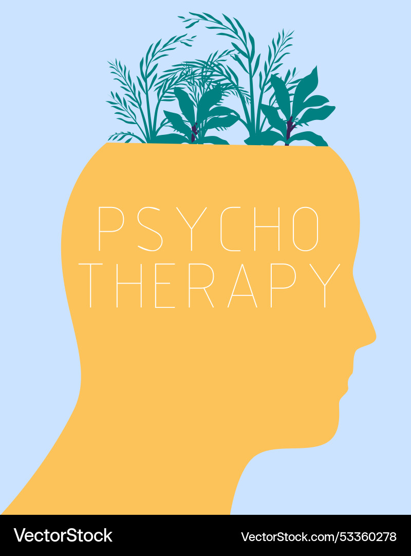 Psychotherapy human head with plant hand drawn Vector Image