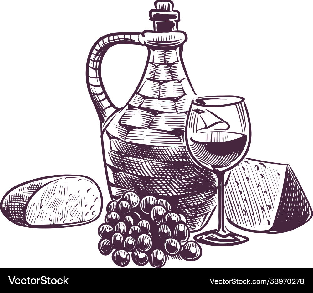 Wine sketch hand drawn winemaking composition Vector Image