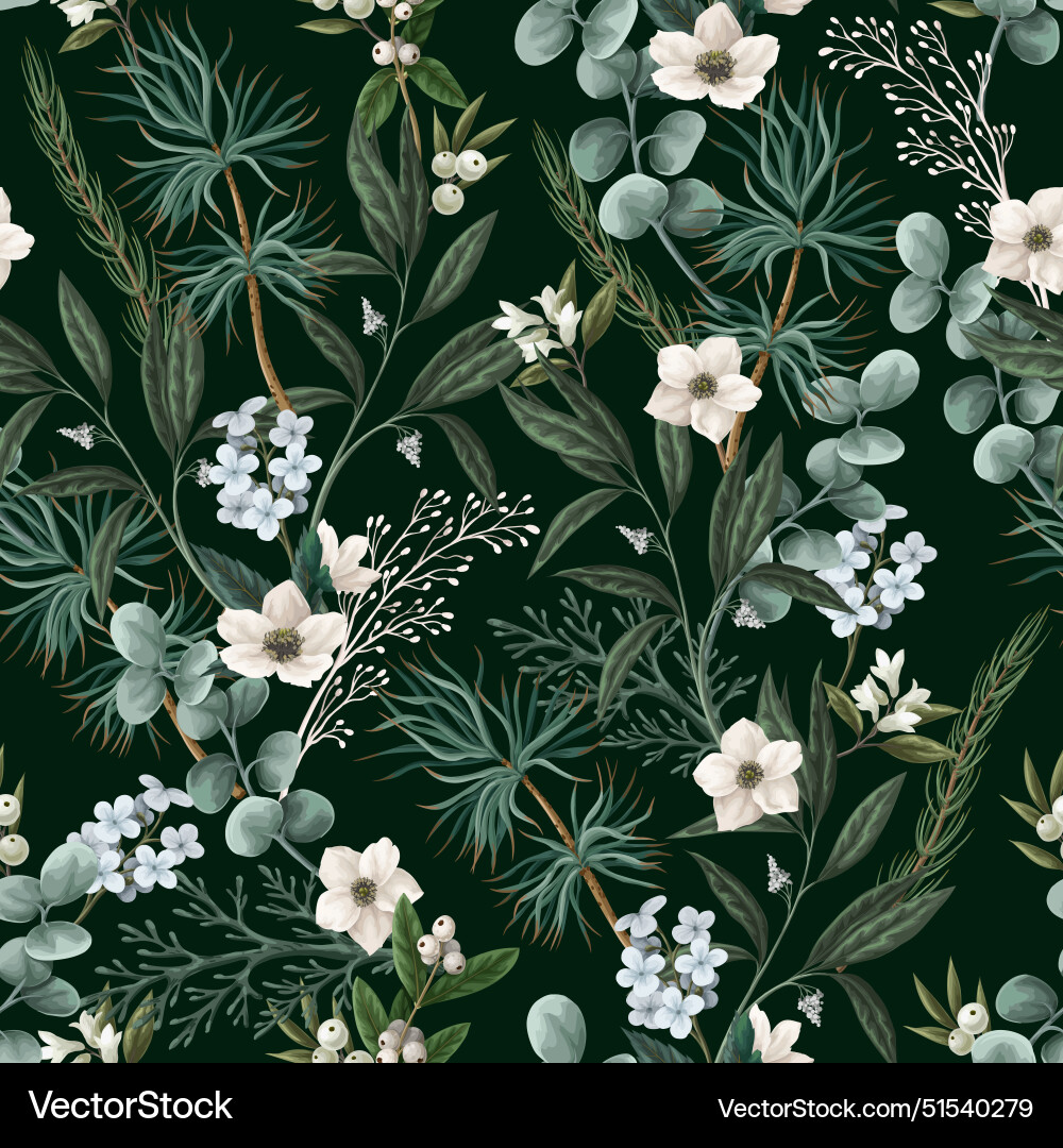 Botanical seamless pattern with christmas flowers Vector Image