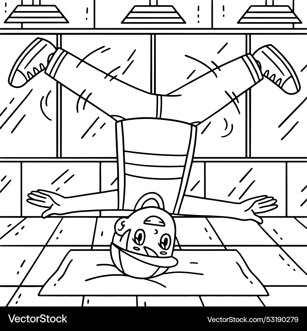 Breakdance b boy doing a head spin coloring page Vector Image