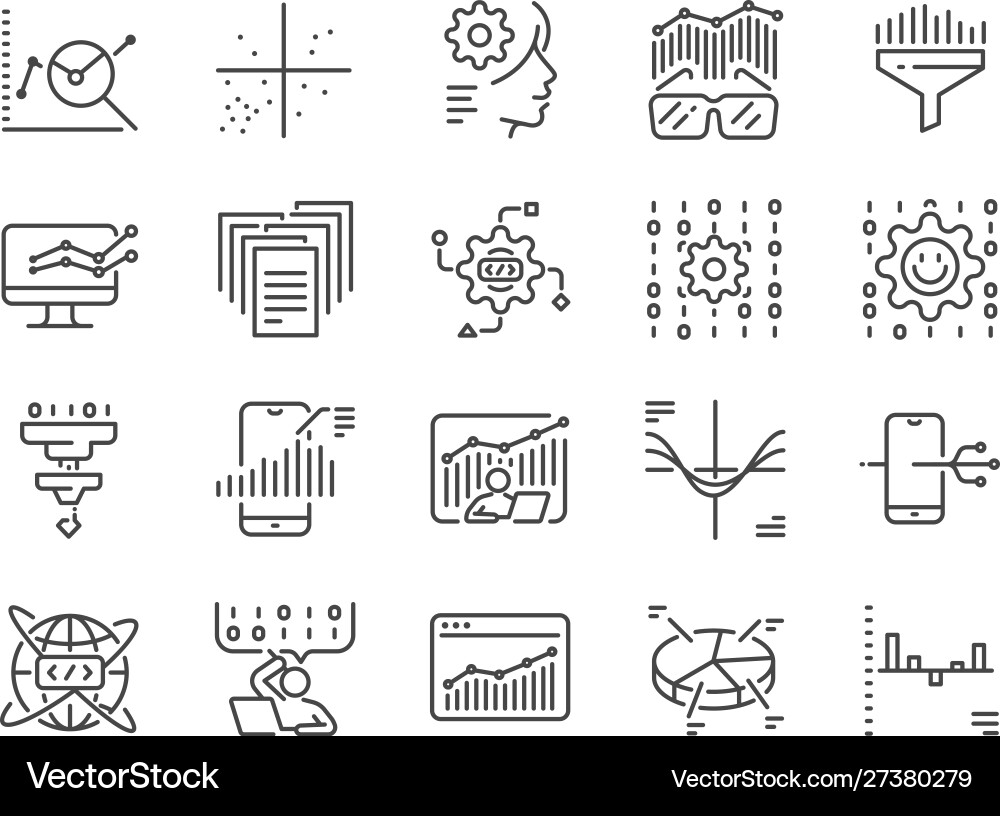 Data science line icon set Royalty Free Vector Image