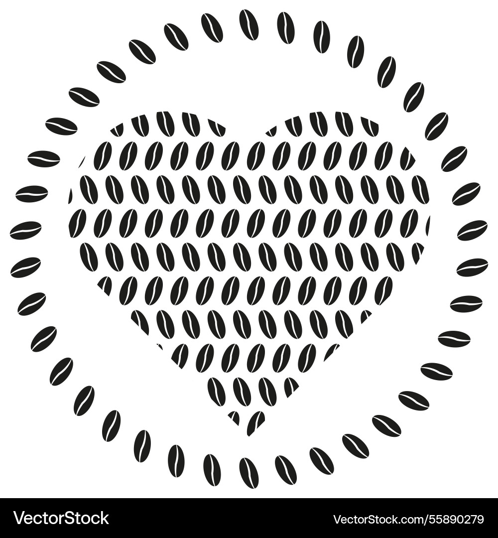 Heart coffee beans circular seed frame abstract Vector Image