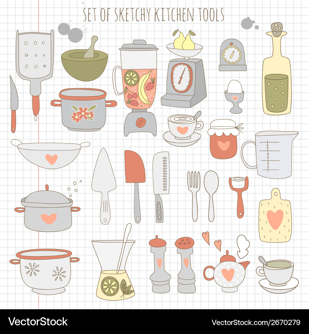 Kitchen Tools Sketch Set Royalty Free Vector Image