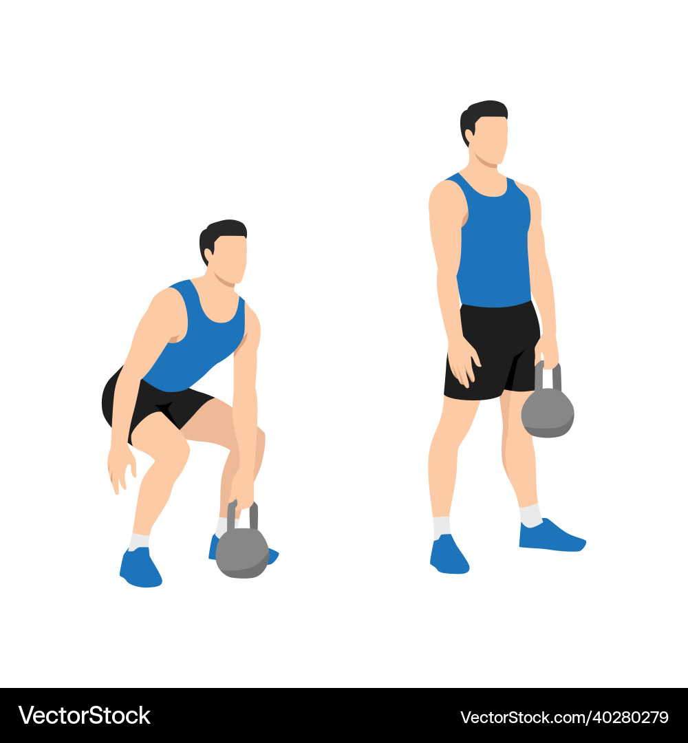 Man doing one handed kettlebell deadlift exercise Vector Image