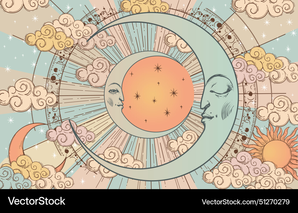 Mystical celestial astrology banner crescent moon Vector Image