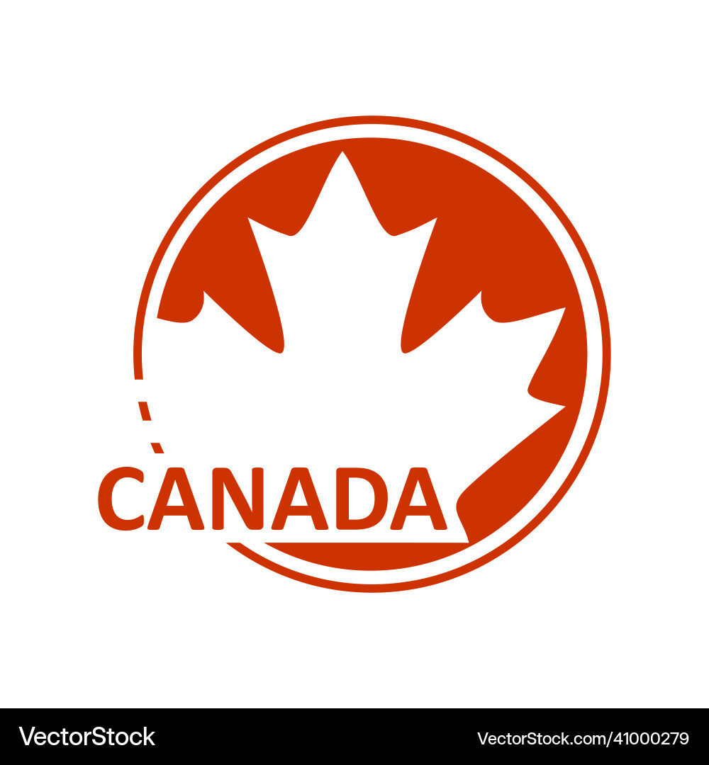 Round icon with canada country name and maple leaf