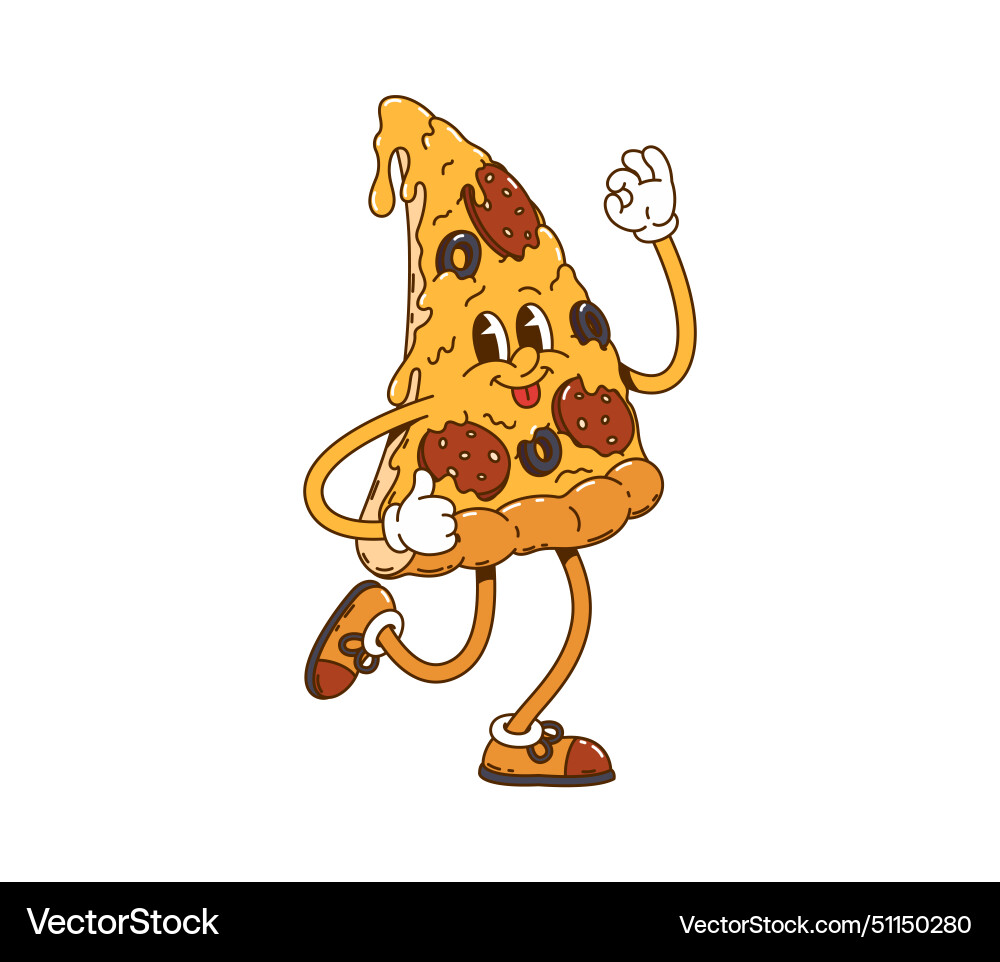 Cartoon retro groovy pizza cheerful character Vector Image