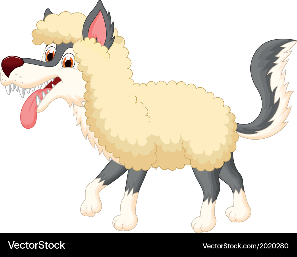 Cartoon wolf in sheep clothing Royalty Free Vector Image