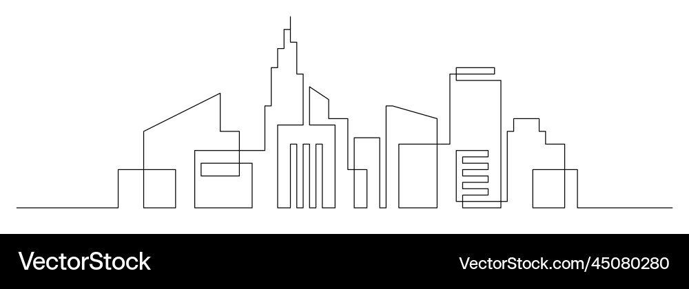 Continuous line city building one single outline Vector Image
