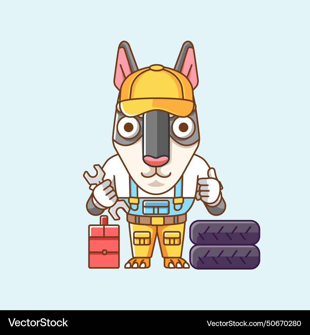 Cute dog mechanic with tool at workshop cartoon Vector Image