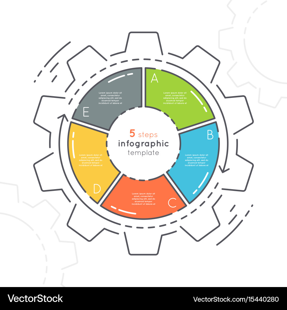 Gear shaped flat style infographic template with 5