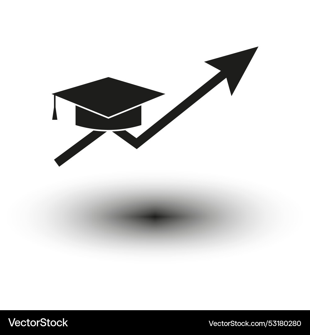Graduation cap icon arrow growth symbol black Vector Image