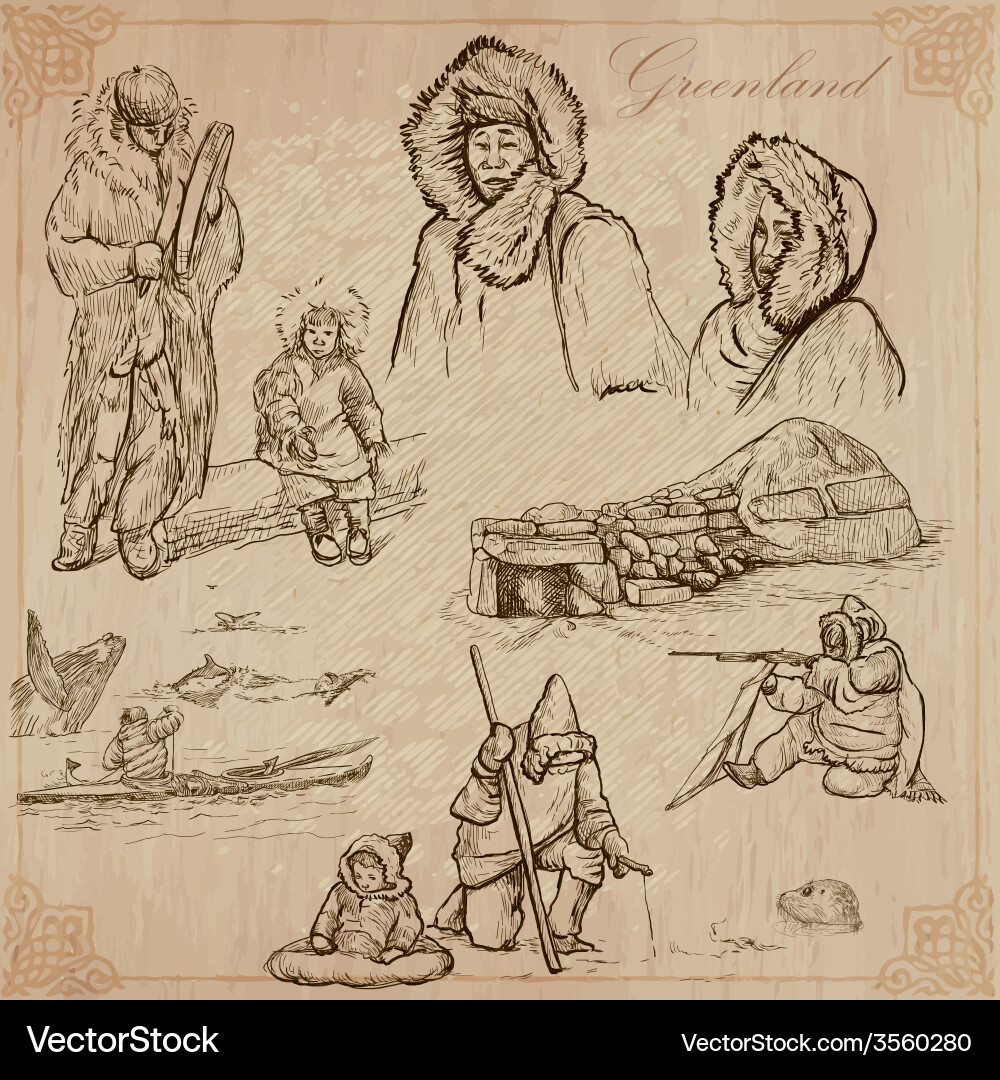 Greenland Arctic Landscapes Drawings Royalty Free Vector