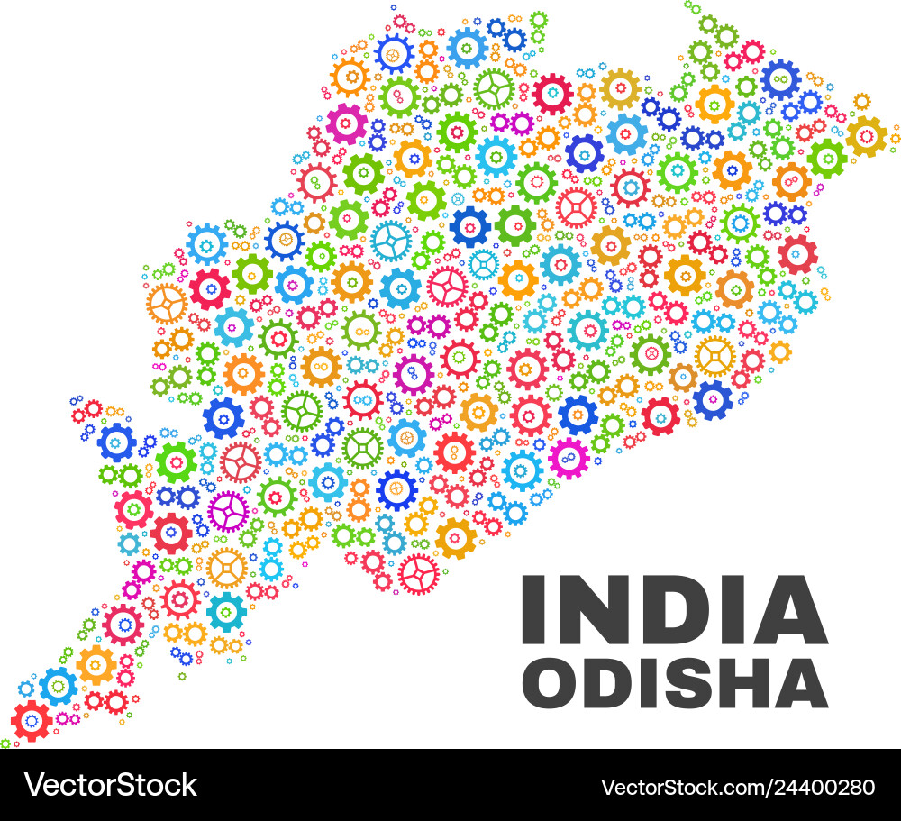 Mosaic odisha state map of cogwheel elements Vector Image