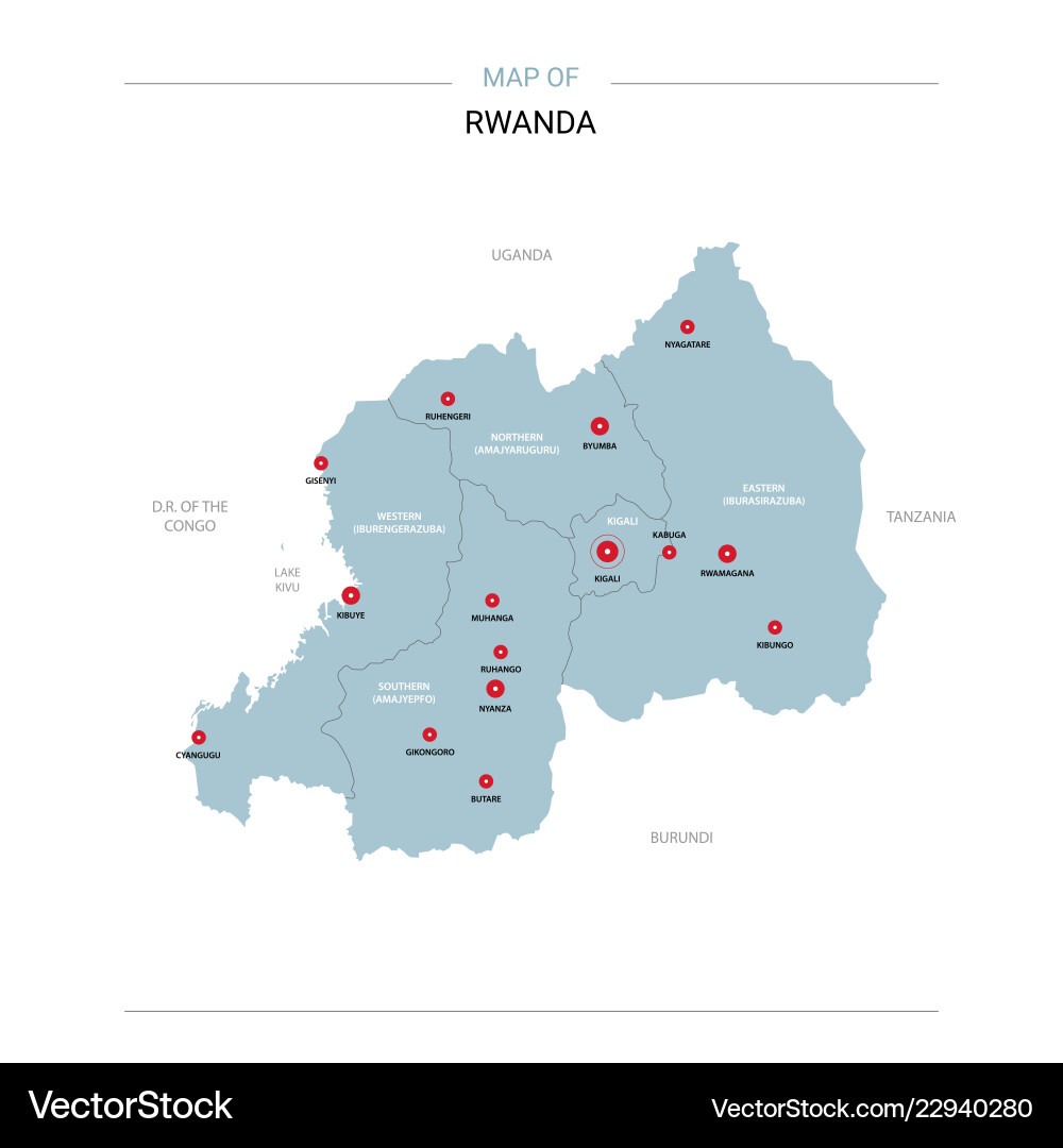 Rwanda map with red pin Royalty Free Vector Image
