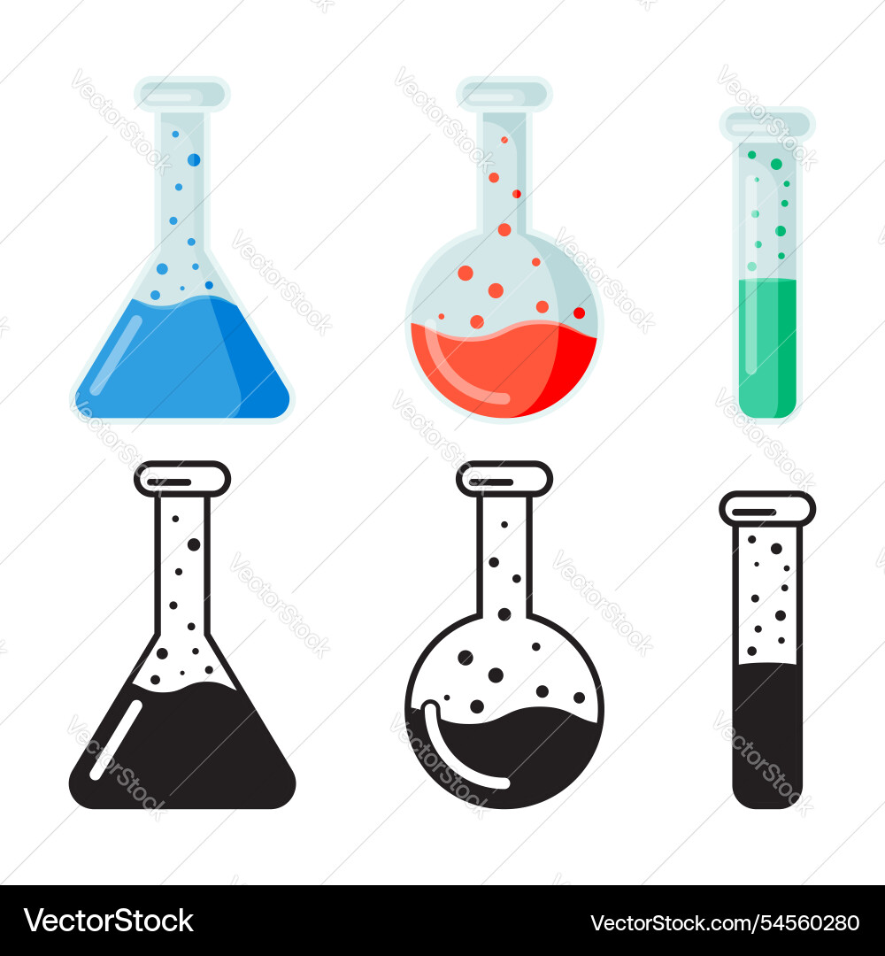 Science lab bottle icon set collection in flat Vector Image