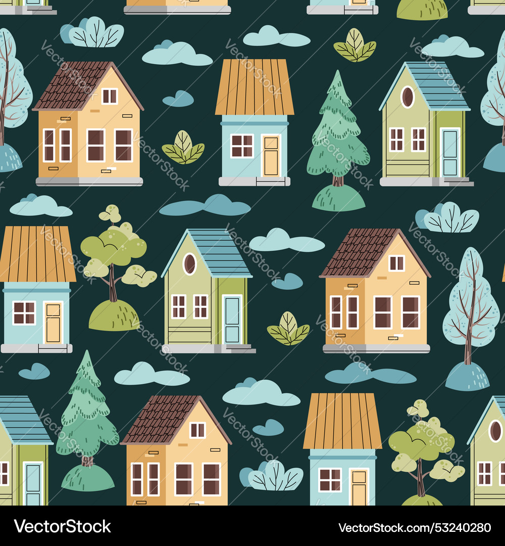 Seamless pattern with cute colorful houses Vector Image
