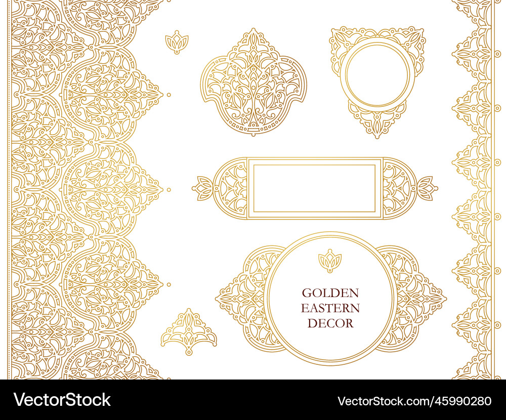 Set of line art frames seamless border Royalty Free Vector