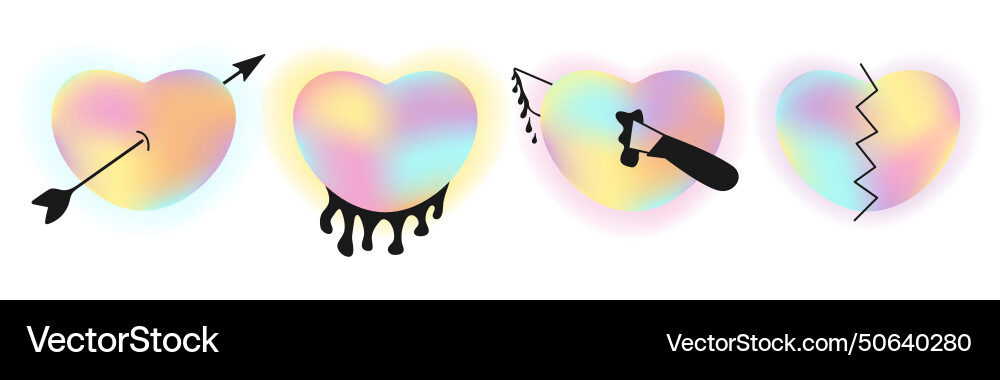 Y2k blurred gradient broken hearts arrow blood Vector Image