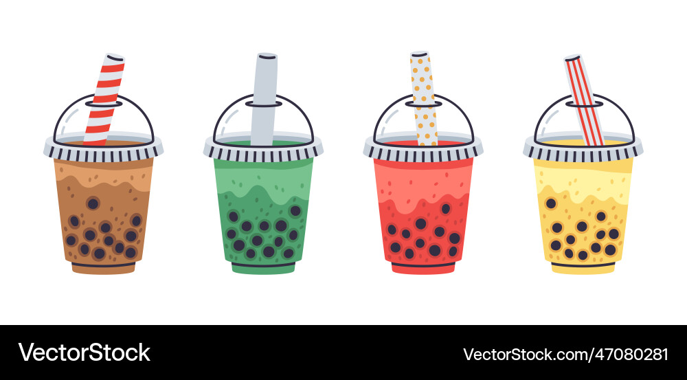 Cartoon bubble milk tea cups hand drawn tapioca Vector Image