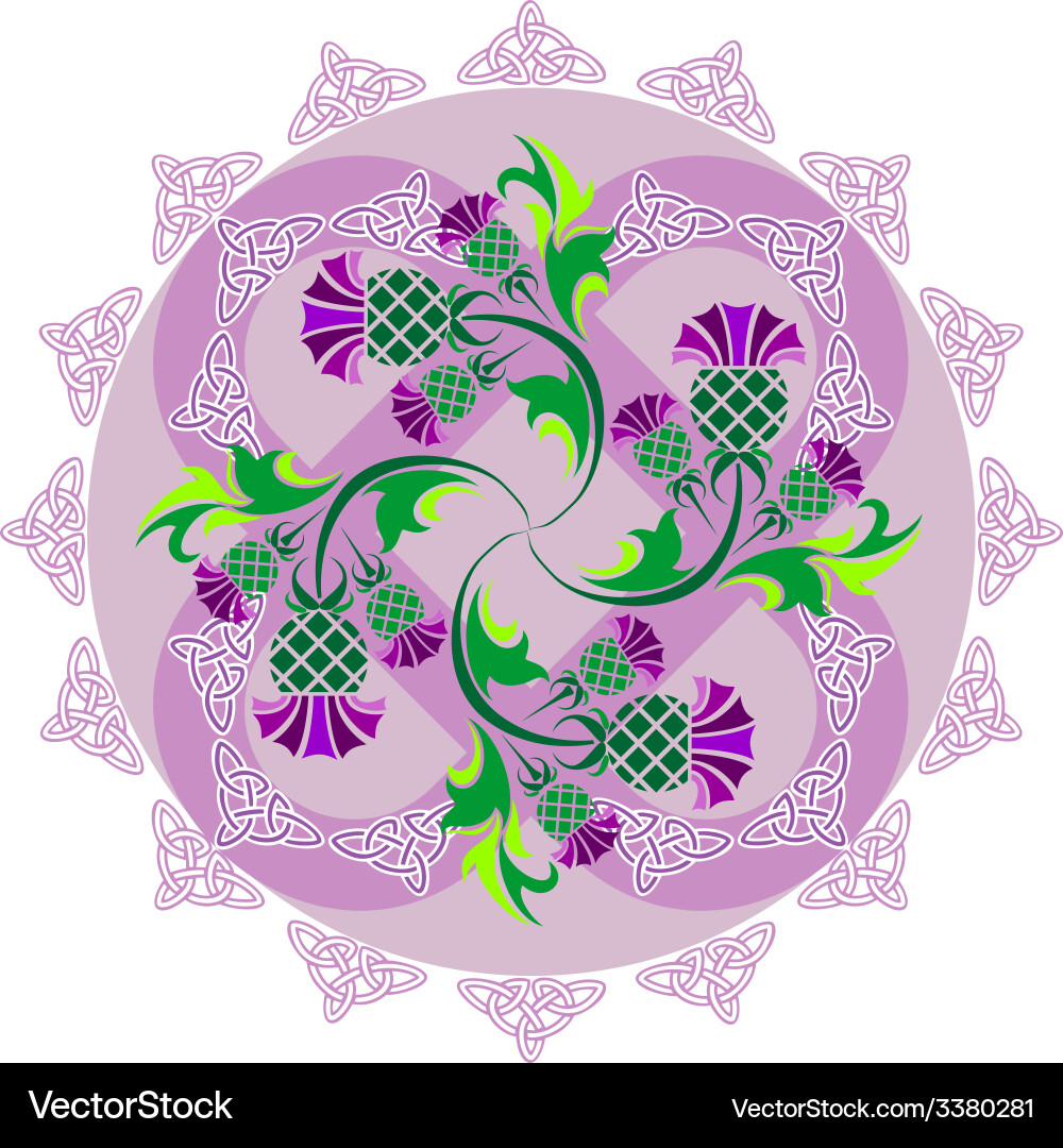 Celtic symbols ornament with flowers thistle Vector Image