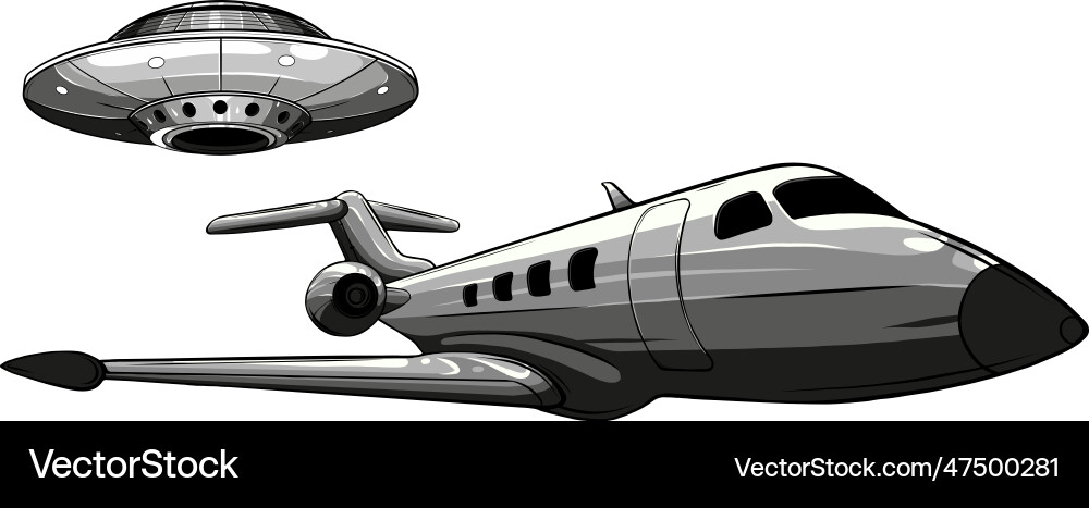 Monochromatic UFO Airplane Cartoon Royalty Free Vector Image