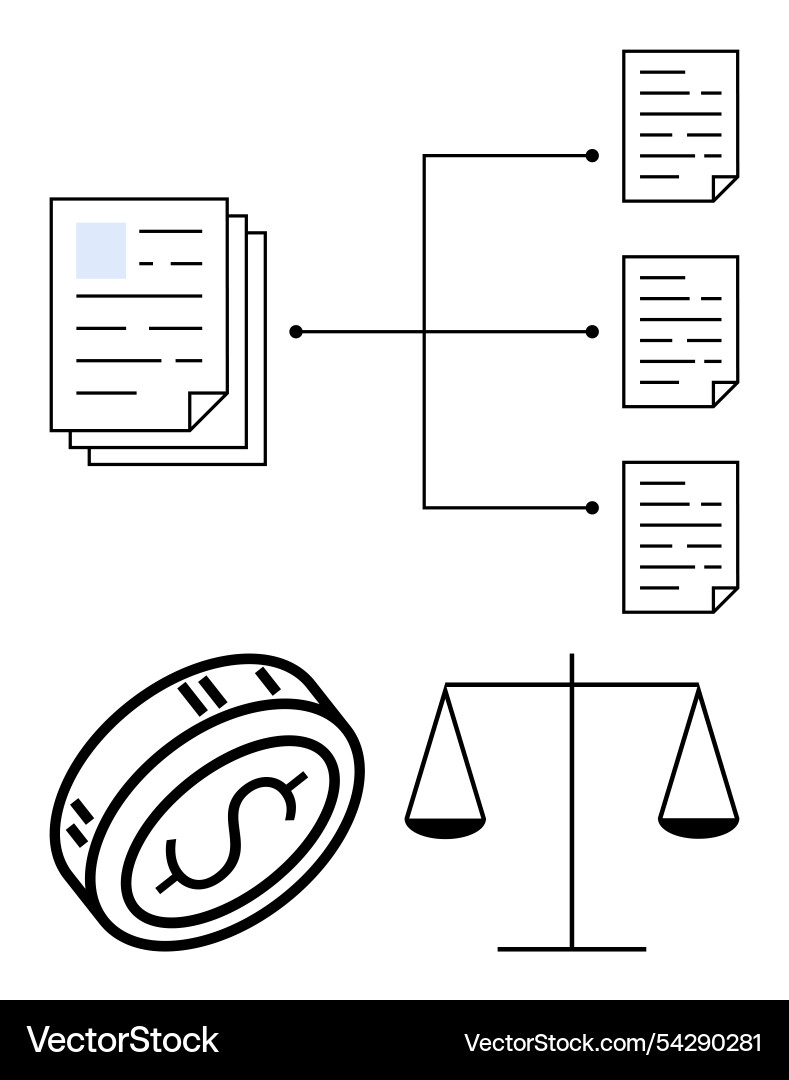 Organizational chart with documents scales Vector Image