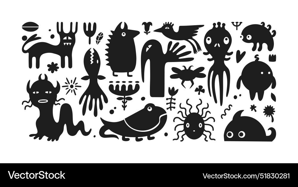 Strange creatures fictional monsters imaginary Vector Image