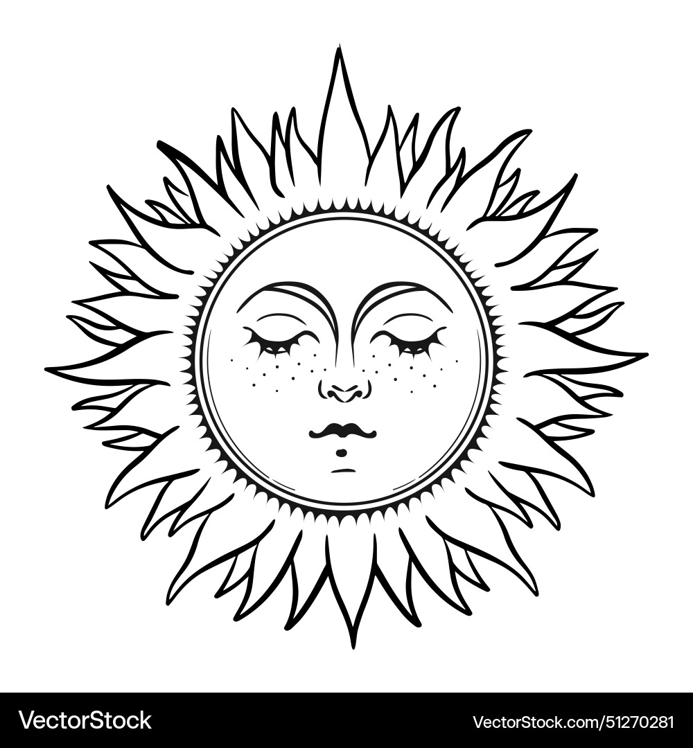 Vintage tarot sun with face closed eyes Royalty Free Vector
