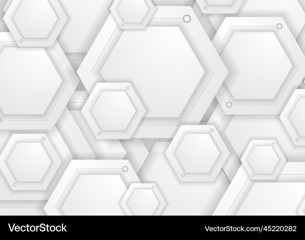 Abstract grey paper hexagons tech background Vector Image