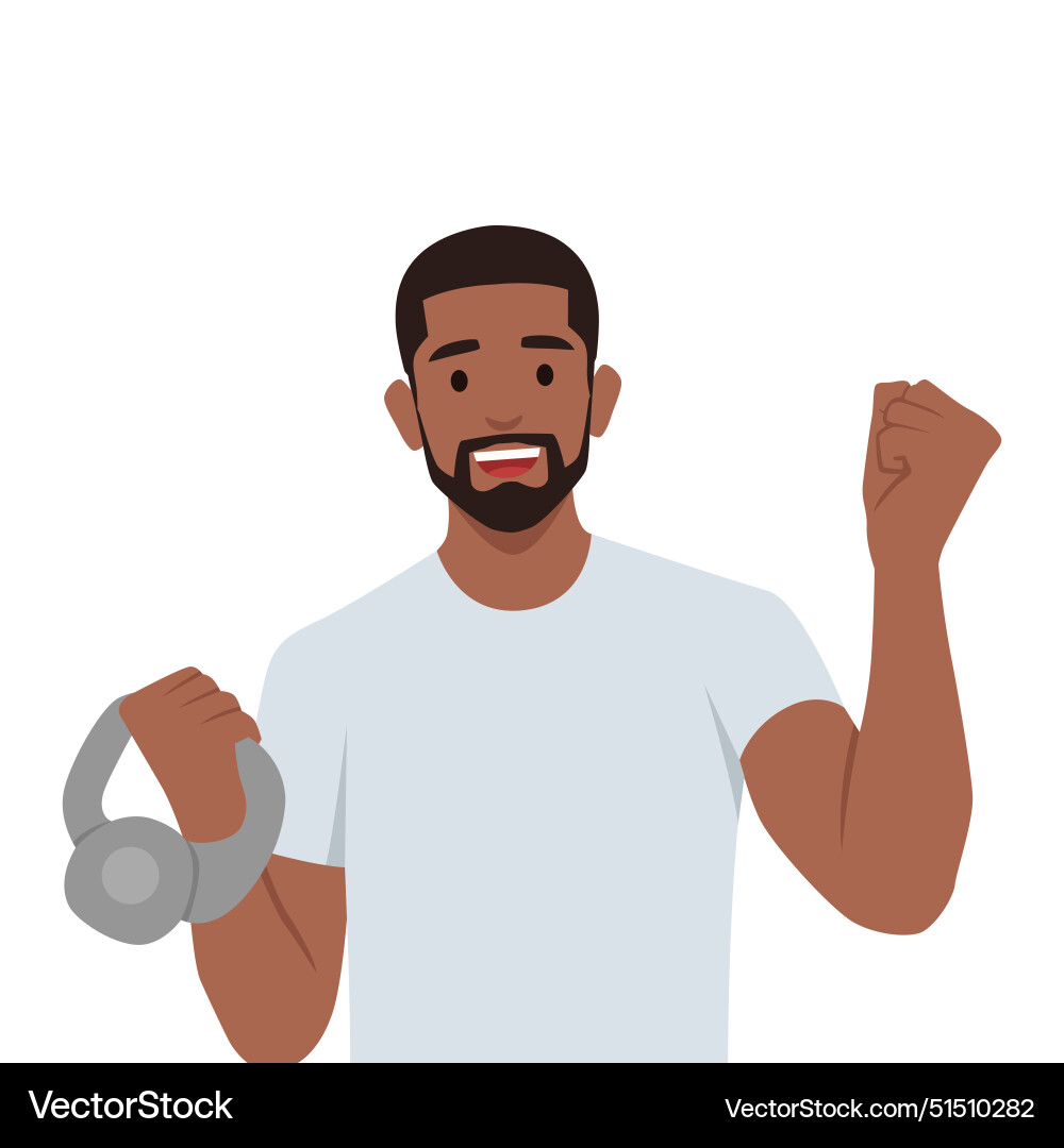 Athletic male lifting kettlebell demonstrate power