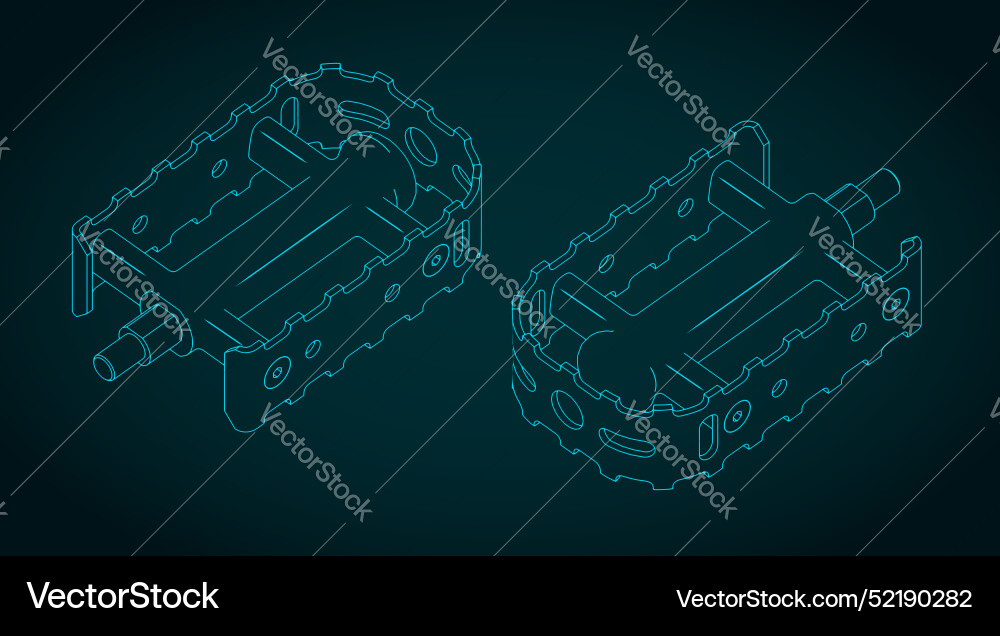 Bike pedal isometric technical drawings Royalty Free Vector