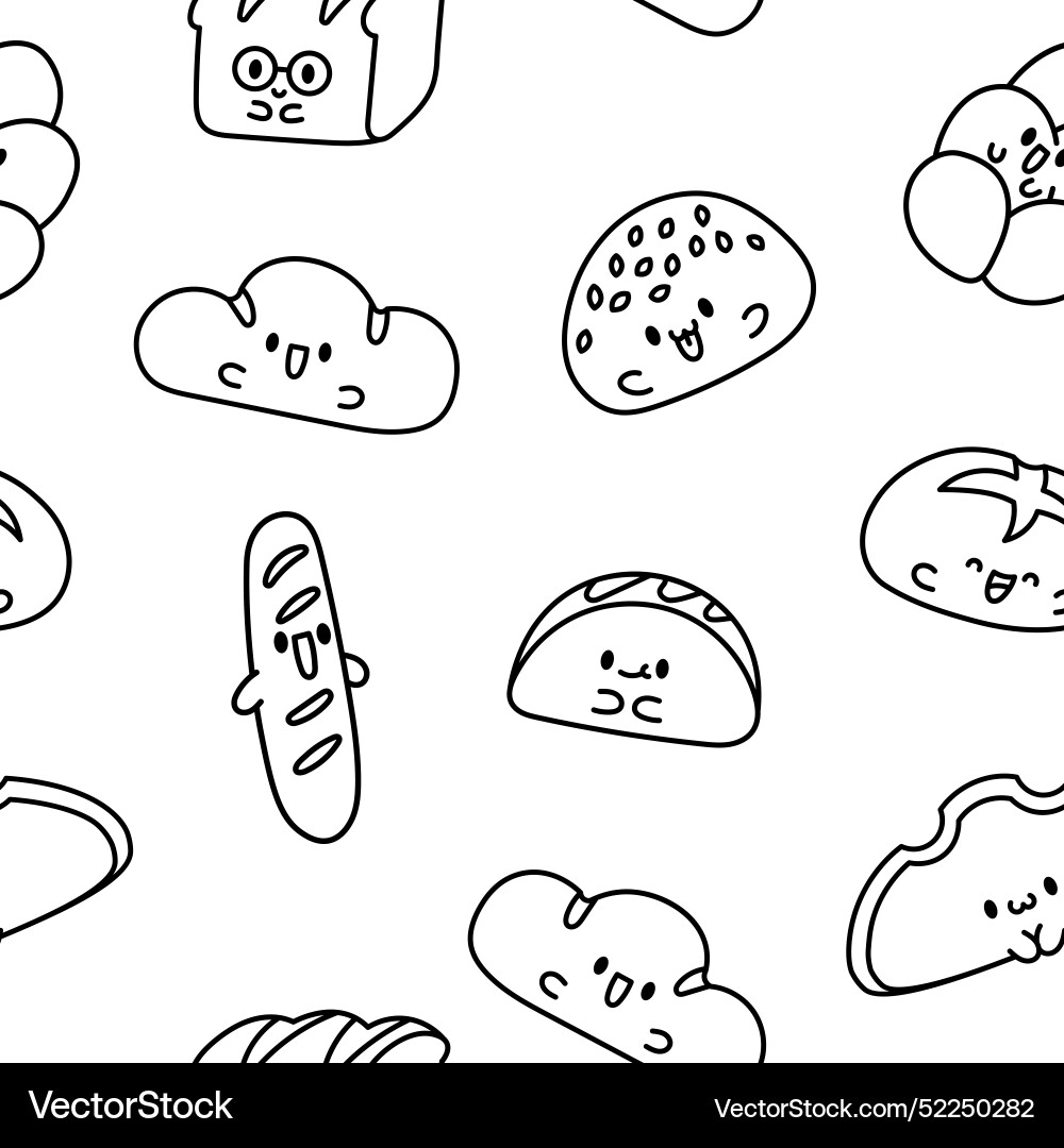 Cute kawaii bread with smiley face coloring page Vector Image