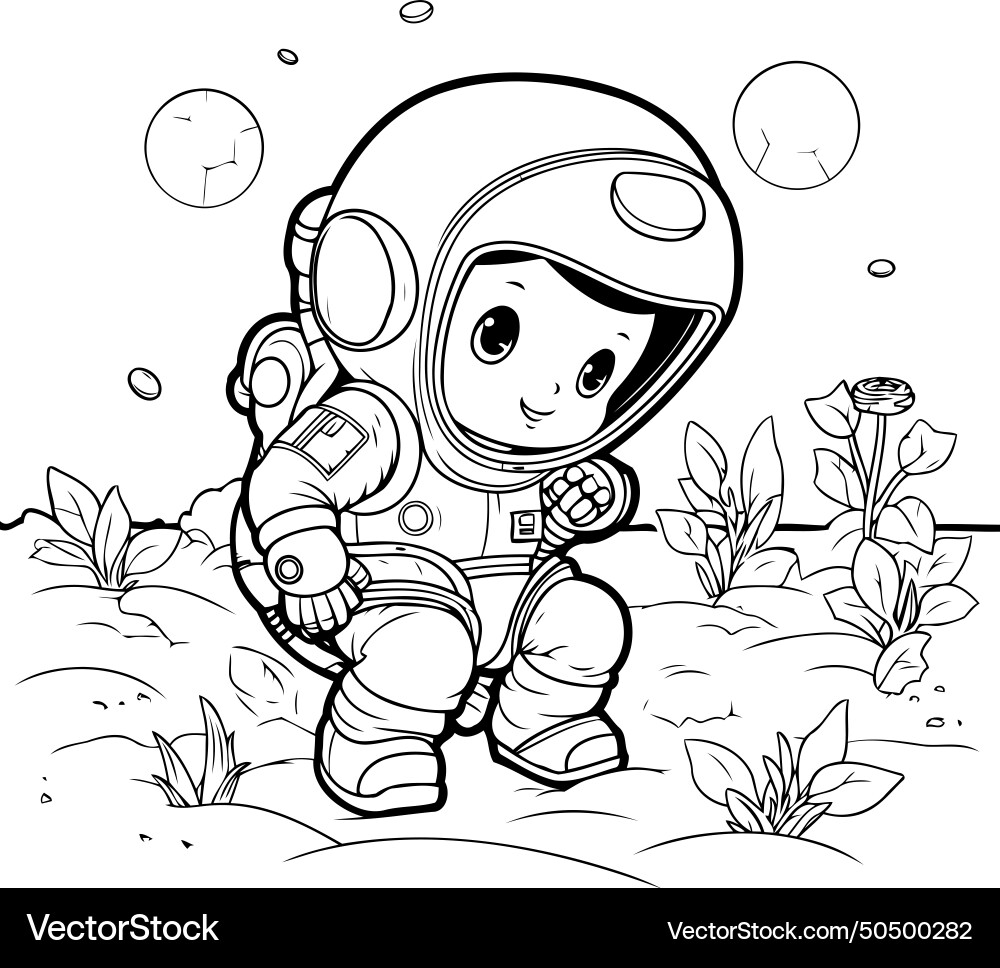 Cute little astronaut in the space for coloring Vector Image