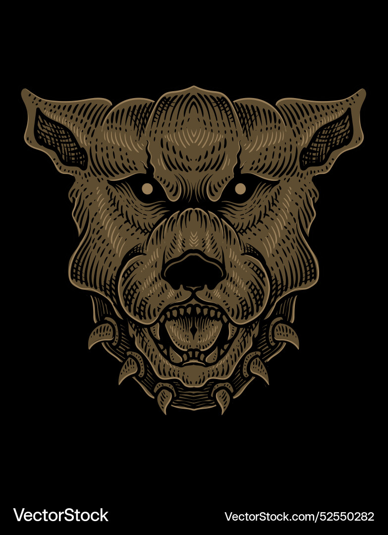 Dog head with engraving style Royalty Free Vector Image