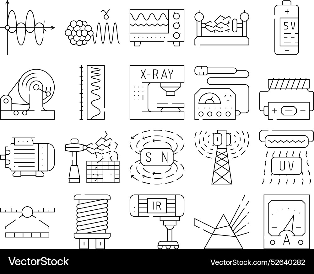 Electromagnetic science physics icons set Vector Image