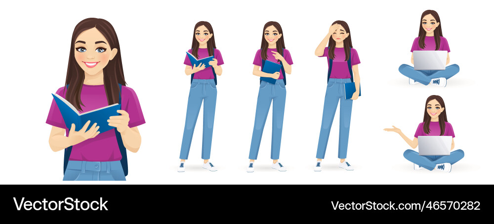Female student set Royalty Free Vector Image - VectorStock