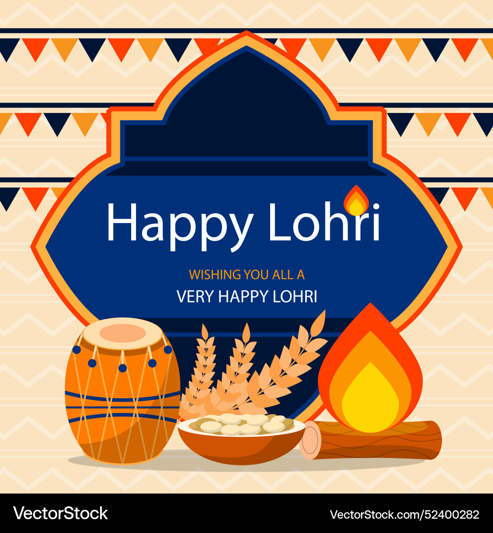 Flat design lohri festival Royalty Free Vector Image