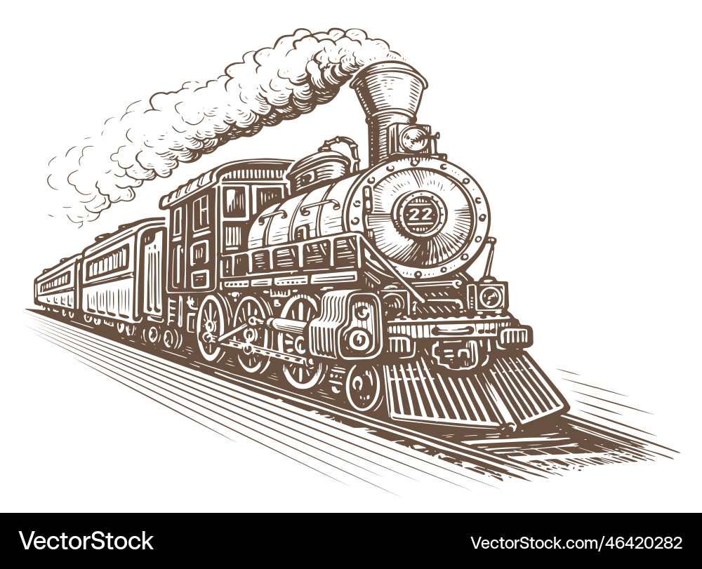 Hand drawn moving retro train sketch vintage Vector Image