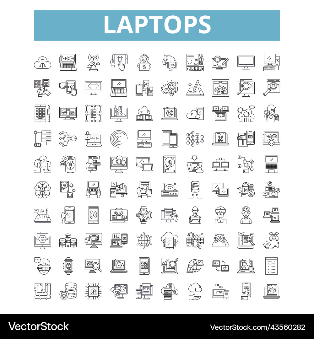 Laptops icons line symbols web signs set Vector Image