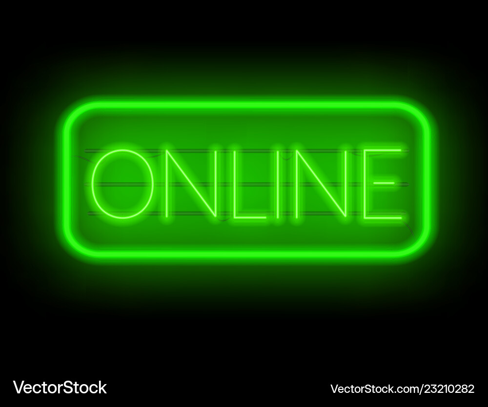 Online neon sign on a dark background Royalty Free Vector