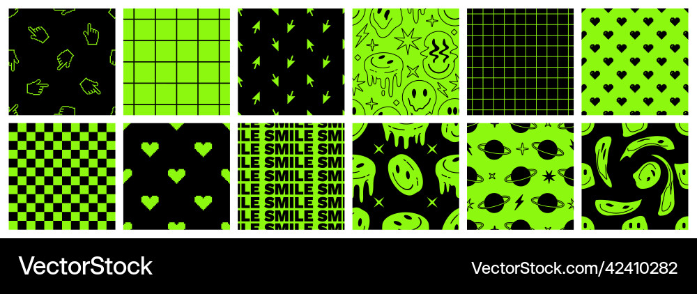 Rave psychedelic acid seamless pattern set trippy Vector Image
