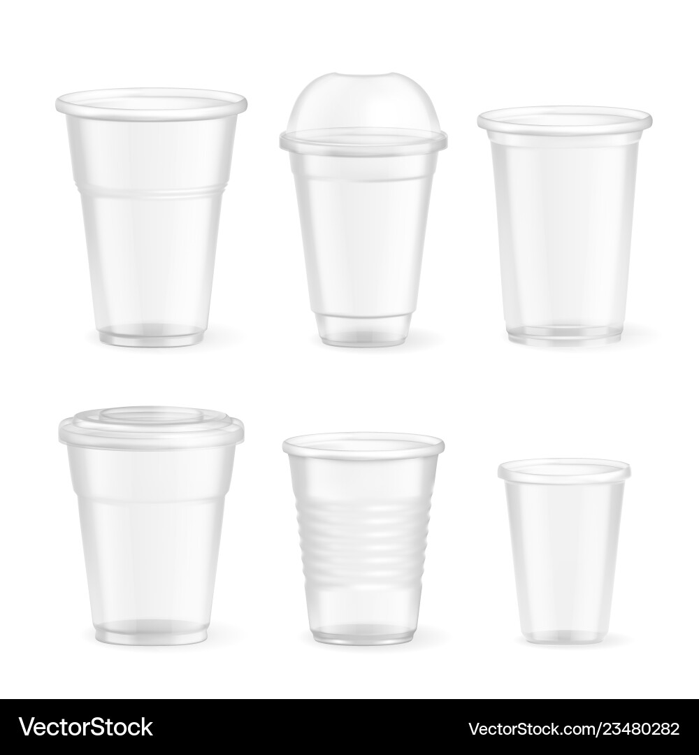 Realistic plastic disposable glasses set Vector Image