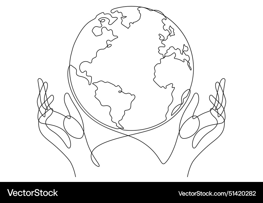 Save world concept in one line drawing continuous Vector Image