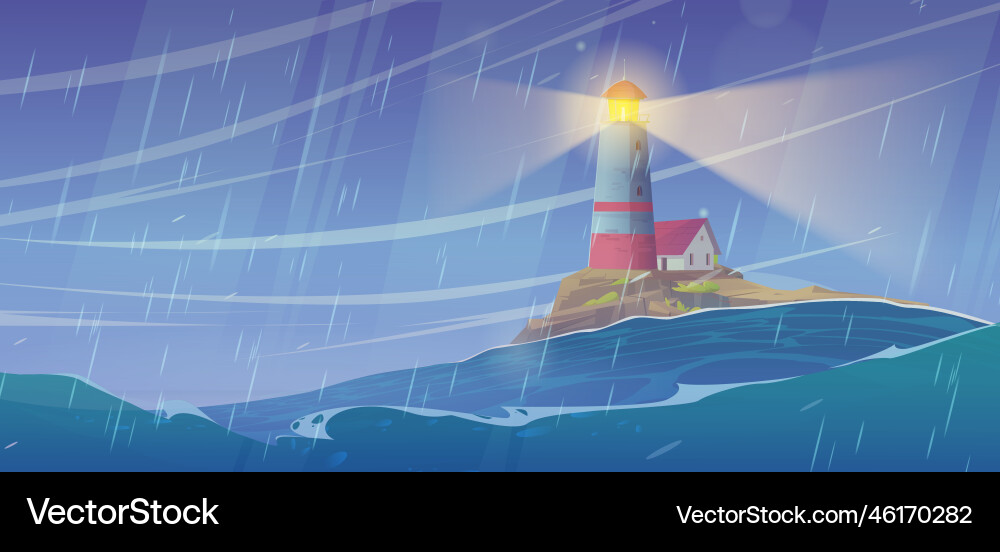 Sea stormy landscape background with lighthouse Vector Image